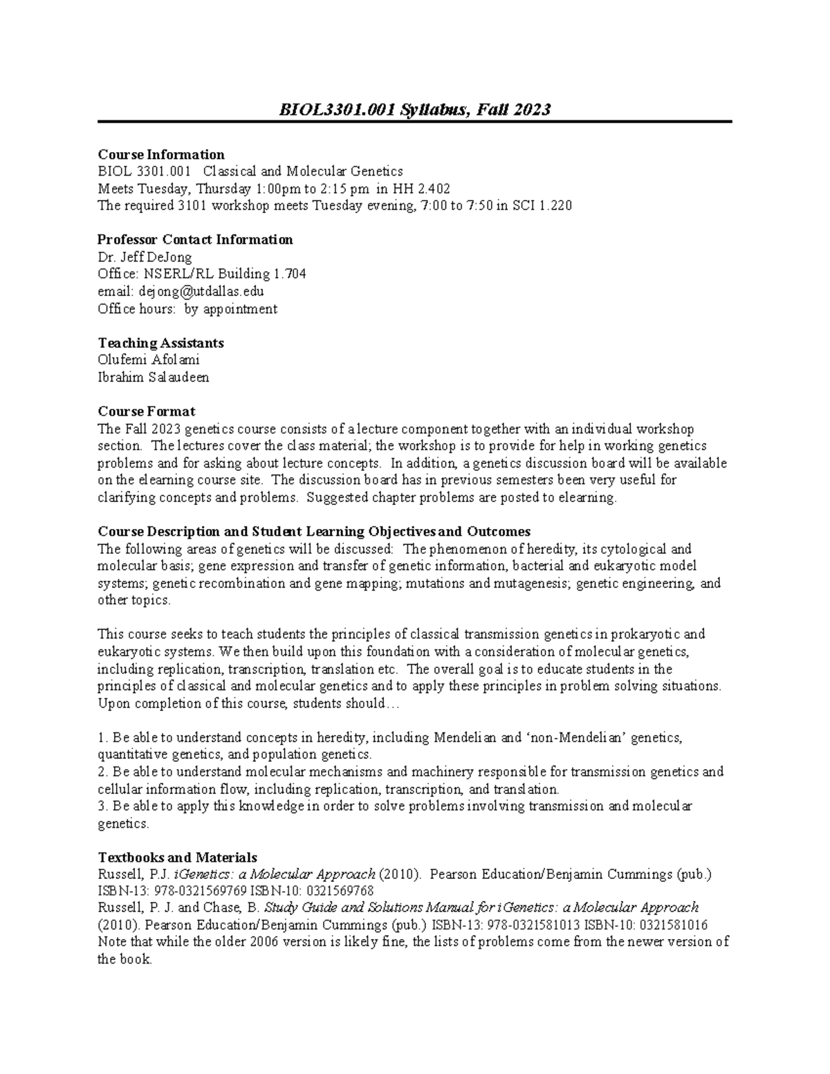 BIOL3301 Syllabus FALL 2023 v.1 - Tagged - BIOL3301 Syllabus, Fall 2023 Course Information BIOL ...