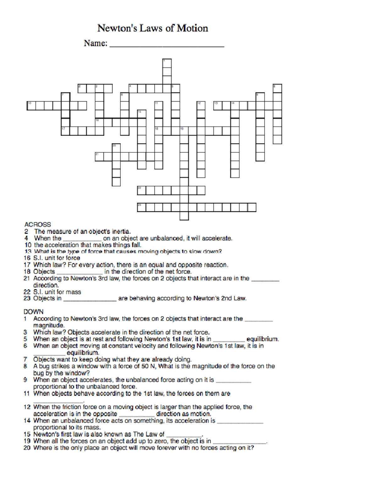Newtons laws crossword 1 - Studocu