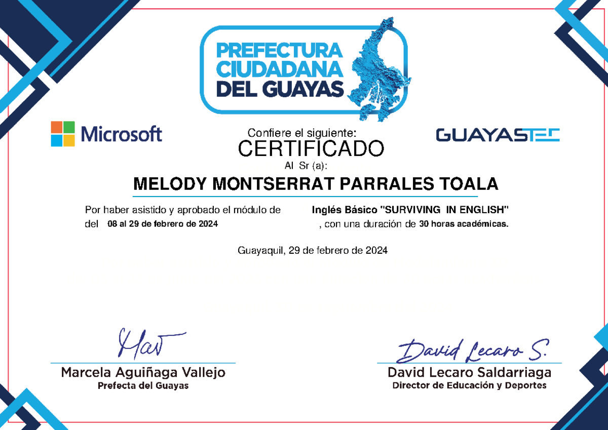 Ingles Basico - Ingles I - Confiere el siguiente: CERTIFICADO Al Sr (a ...