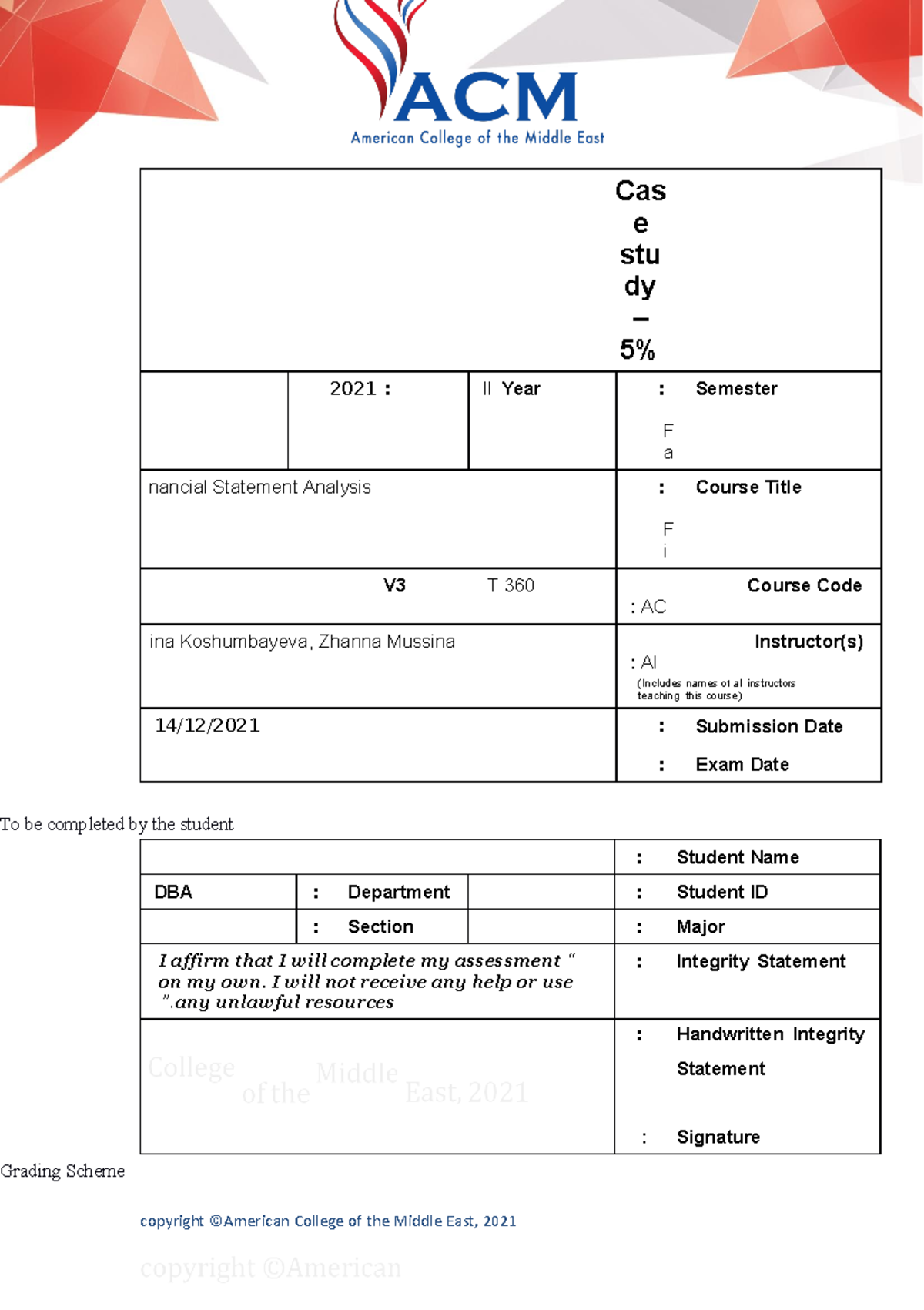 ACT360 Fall21 Case study V3 F1-2 - Cas e stu dy – 5% : Semester F a ...