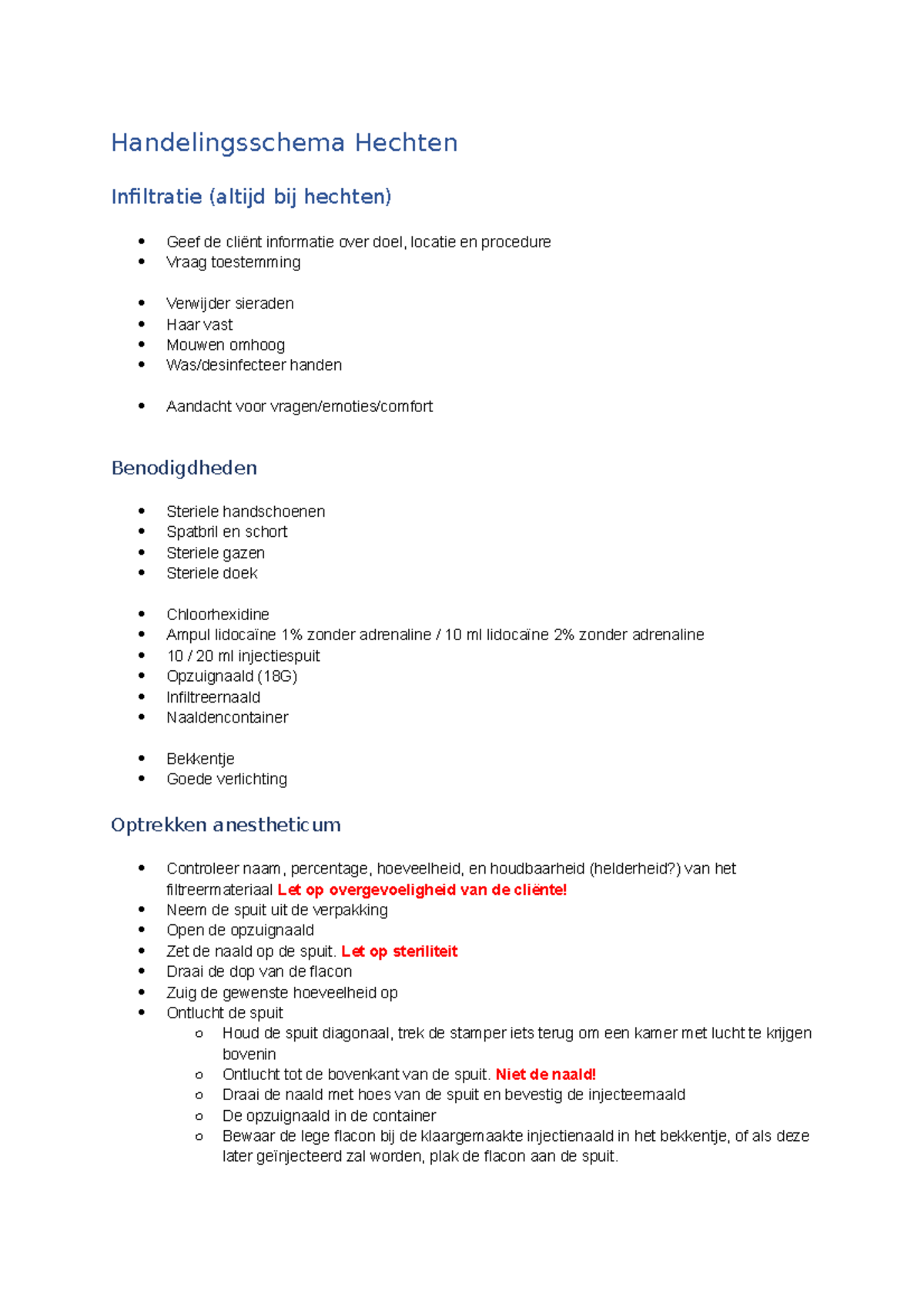 Hechten Handelingsschema - Handelingsschema Hechten Infiltratie (altijd ...
