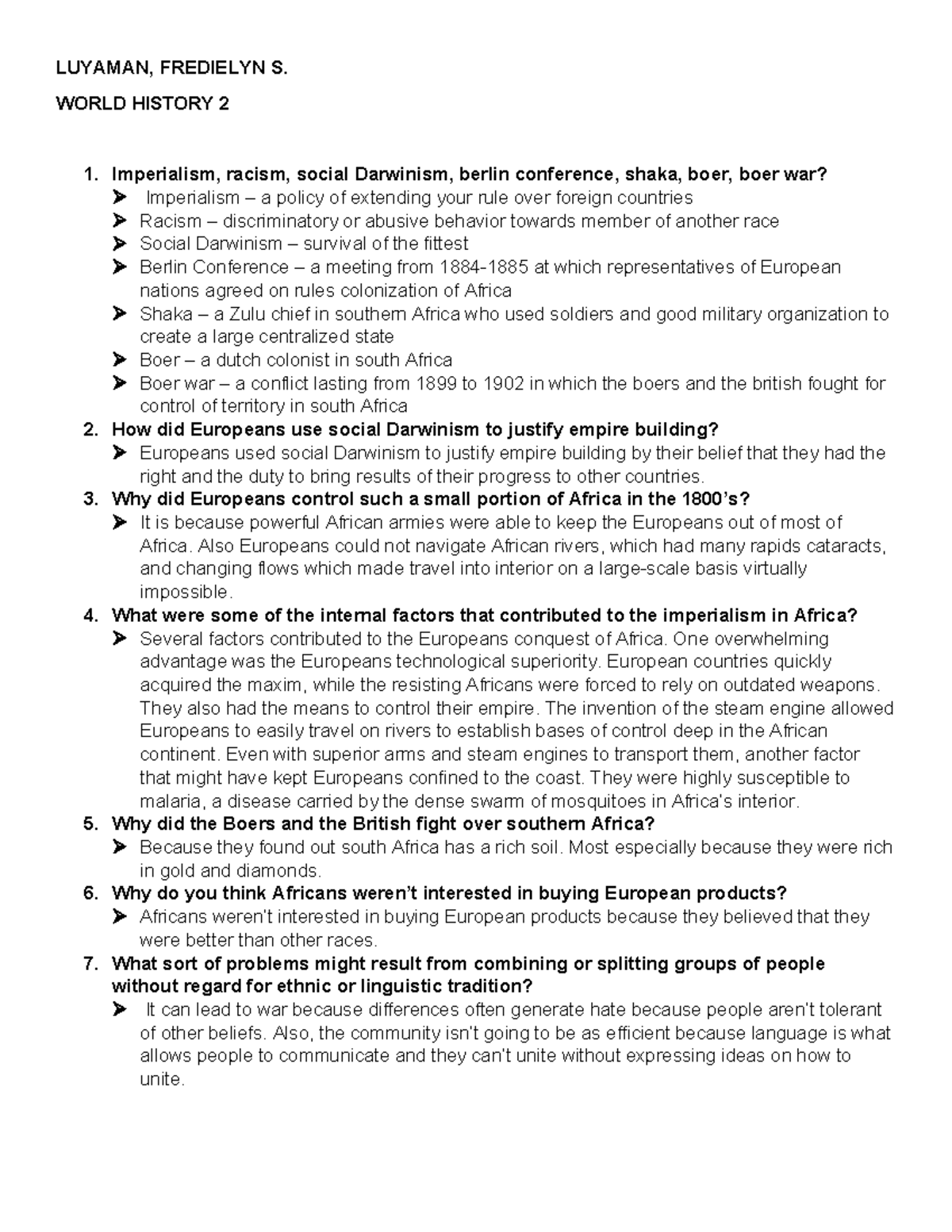 World History 2 - LUYAMAN, FREDIELYN S. WORLD HISTORY 2 Imperialism ...