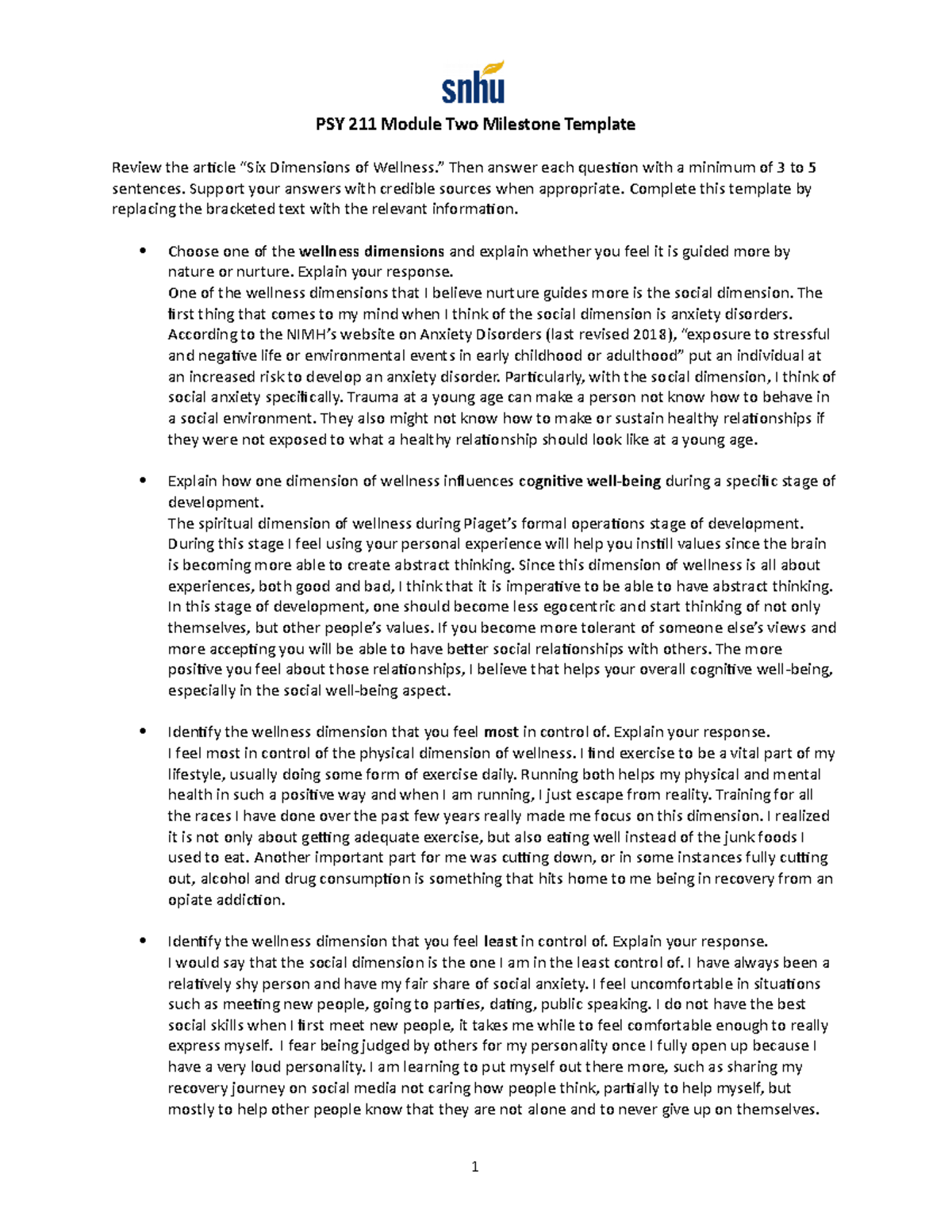 PSY 211 Module Two Milestone - ” Then answer each question with a ...
