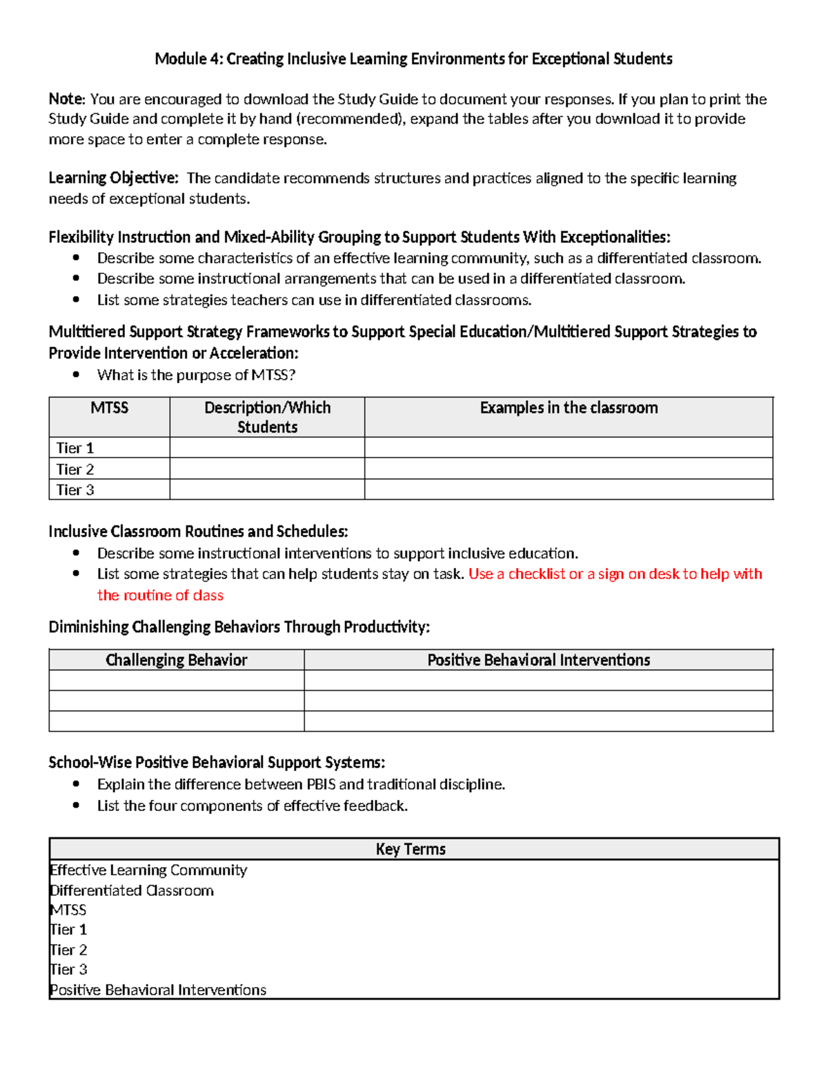 D096 d169 m4 study guide - Module 4: Creating Inclusive Learning ...