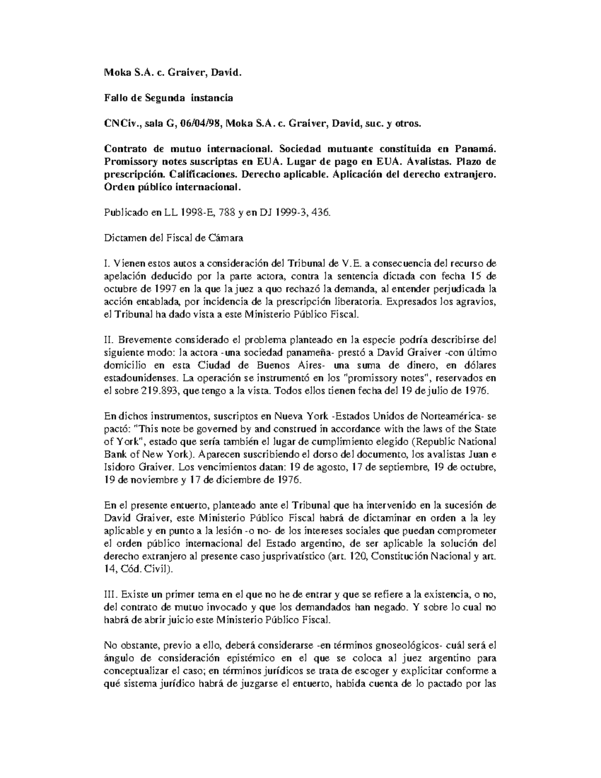 Moka SA c - Fallo Moka - Moka S. c. Graiver, David. Fallo de Segunda ...