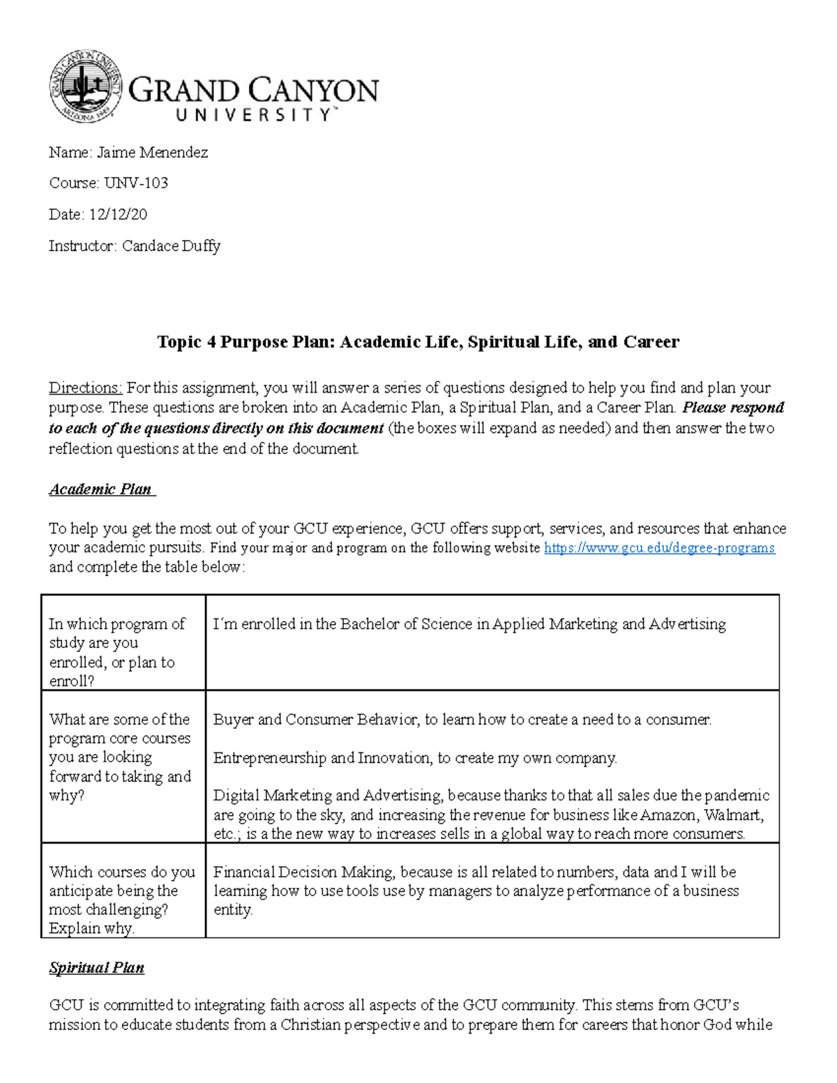 UNV-103 T4 Purpose Plan Online - UNV 104 - GCU - Studocu