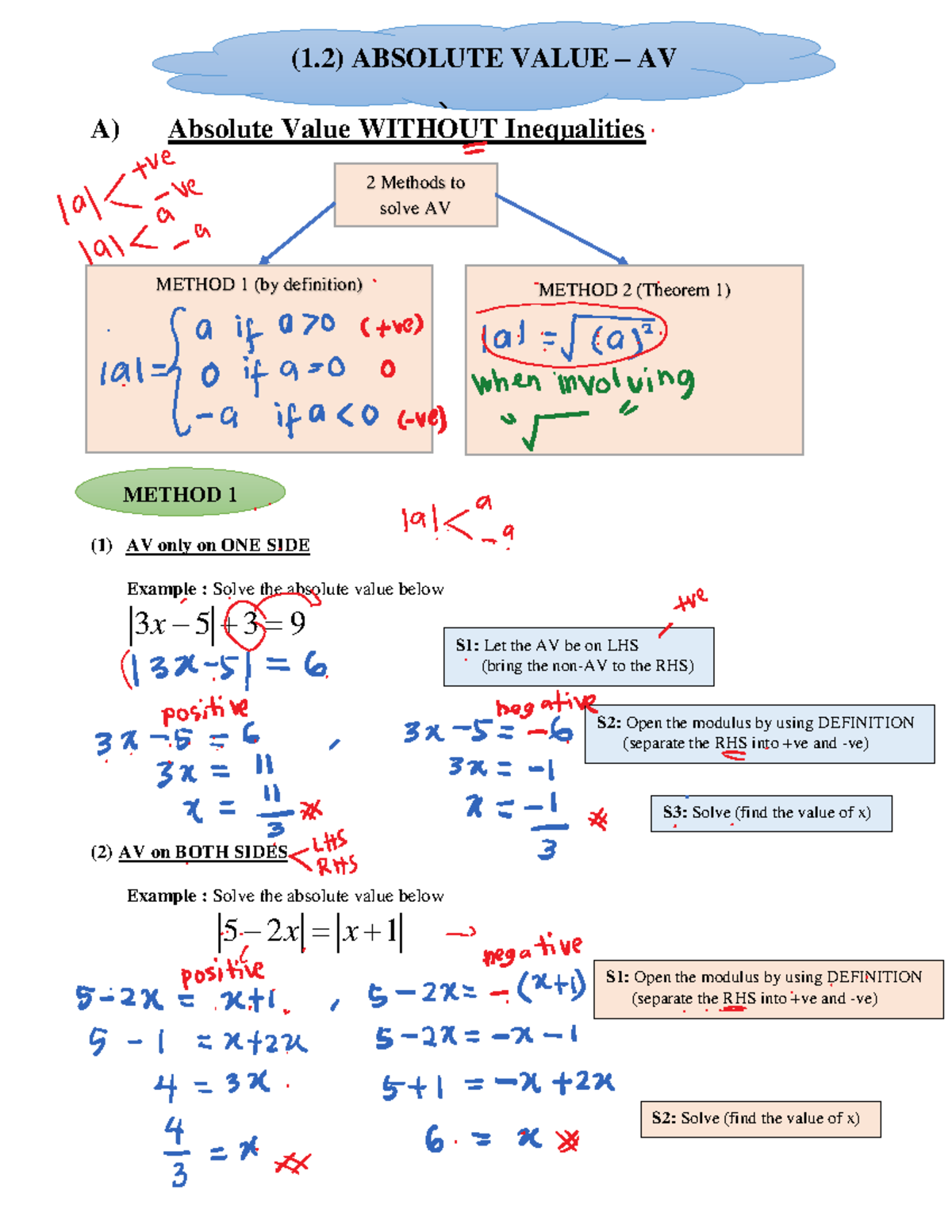 (1.2) Absolute Value (A) Without Inequalities - A) Absolute Value ...