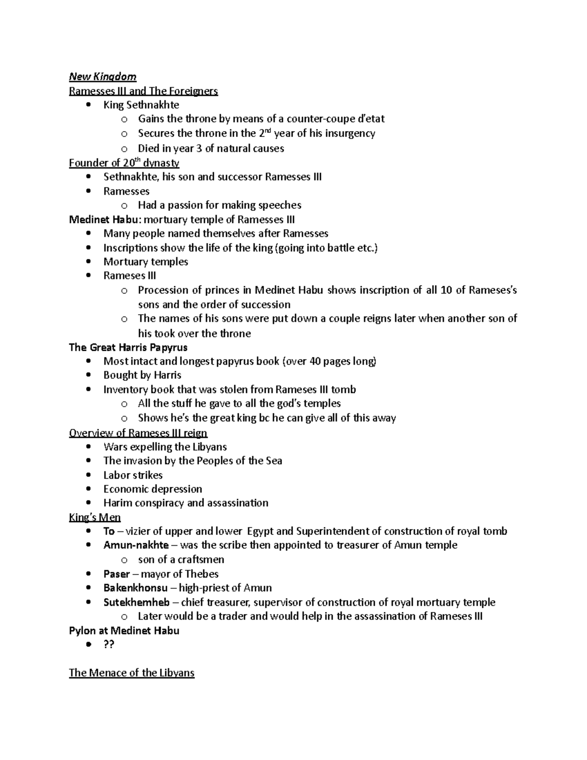 Cams 104 Exam 4 - Lecture notes Exam 4 Lectures - New Kingdom Ramesses ...