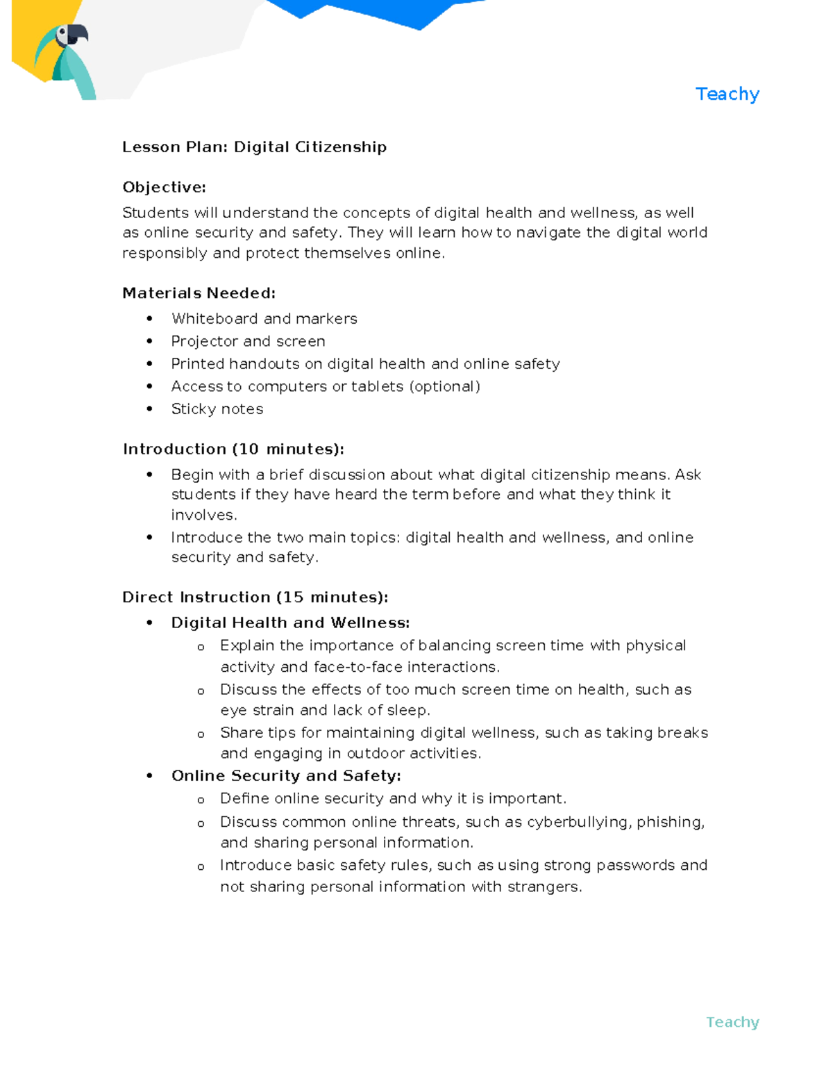 Electives - 8 30 2024 - cvvhh - Teachy Lesson Plan: Digital Citizenship ...