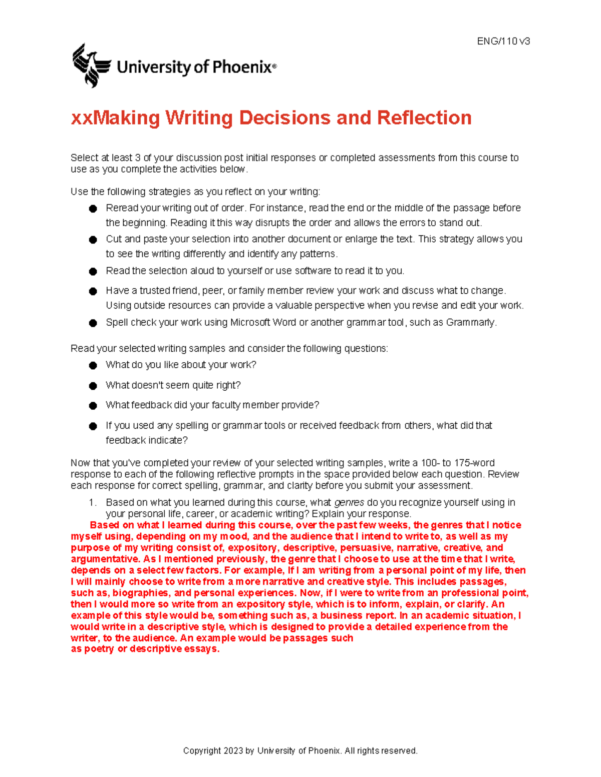Eng110 v3 wk5 making writing decisions and reflection - ENG/110 v xxMaking Writing Decisions and ...