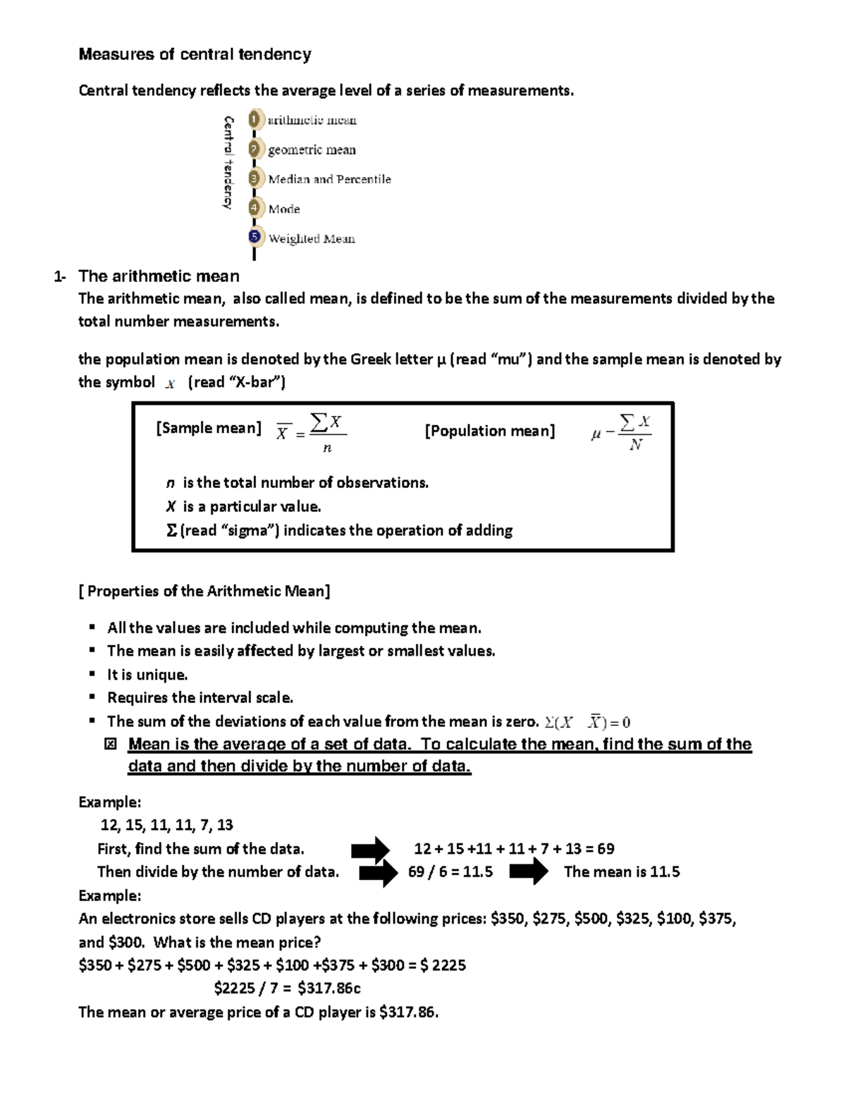 Measures of central tendency - Well Completion - Studocu
