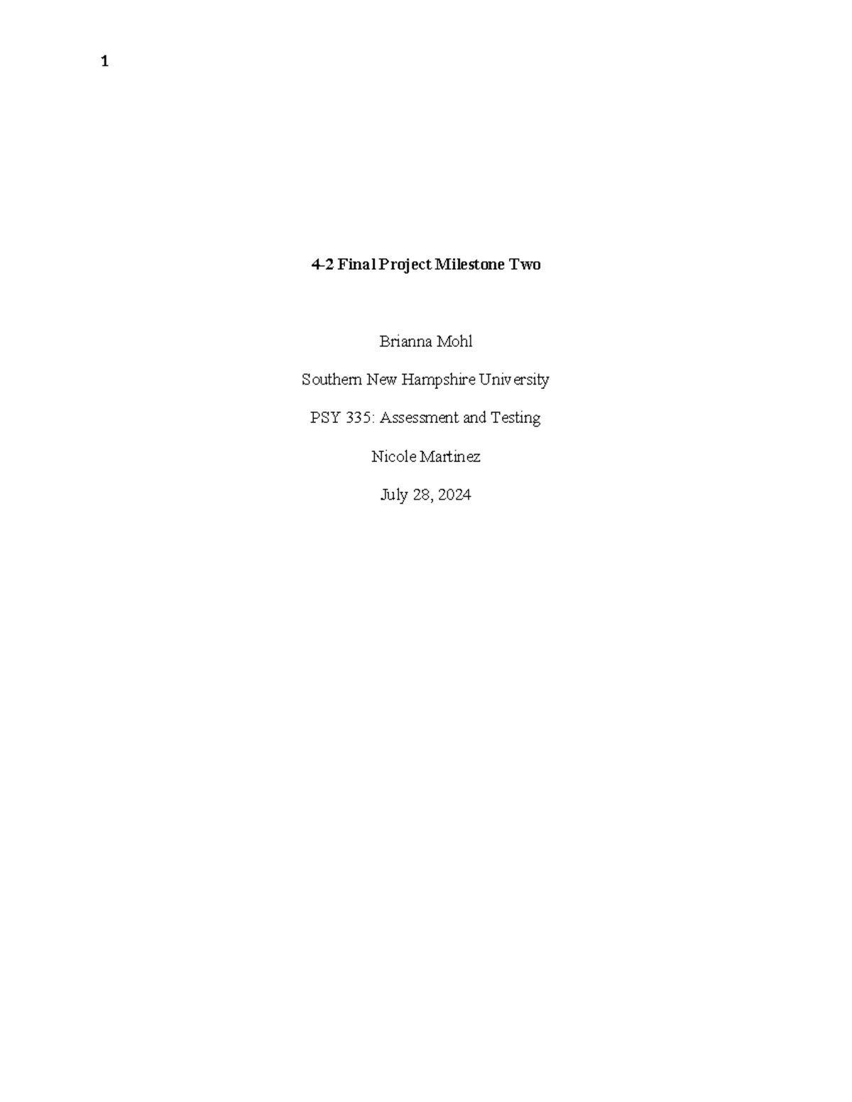 Module 4 Project Milestone - 4-2 Final Project Milestone Two Brianna Mohl Southern New Hampshire ...