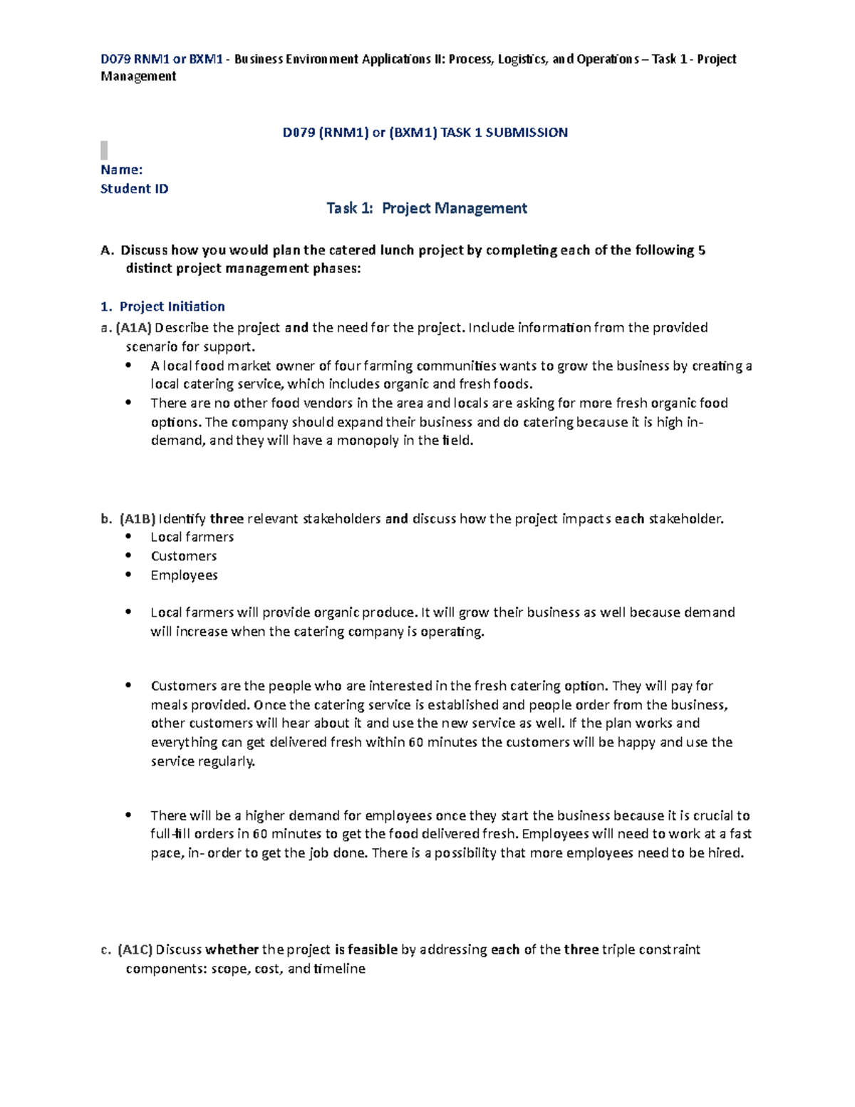 D079 - Task 1 SL - Passed task 1 - D079 RNM1 or BXM1 - Business ...