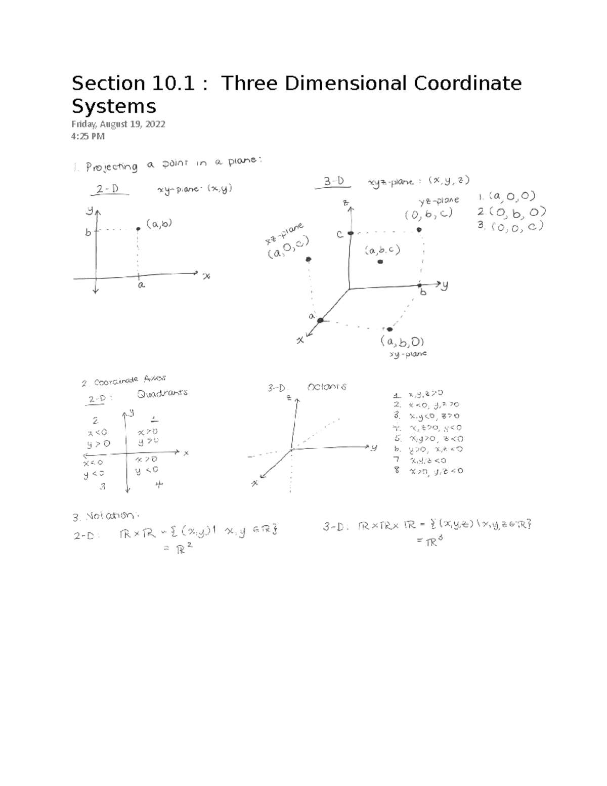 Section 10.1 Three Dimensional Coordinate Systems - MATH 2511 - Section 10 : Three Dimensional ...