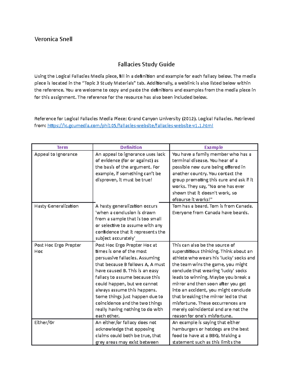 Fallacy Study Guide-v1 - Veronica Snell Fallacies Study Guide Using the ...