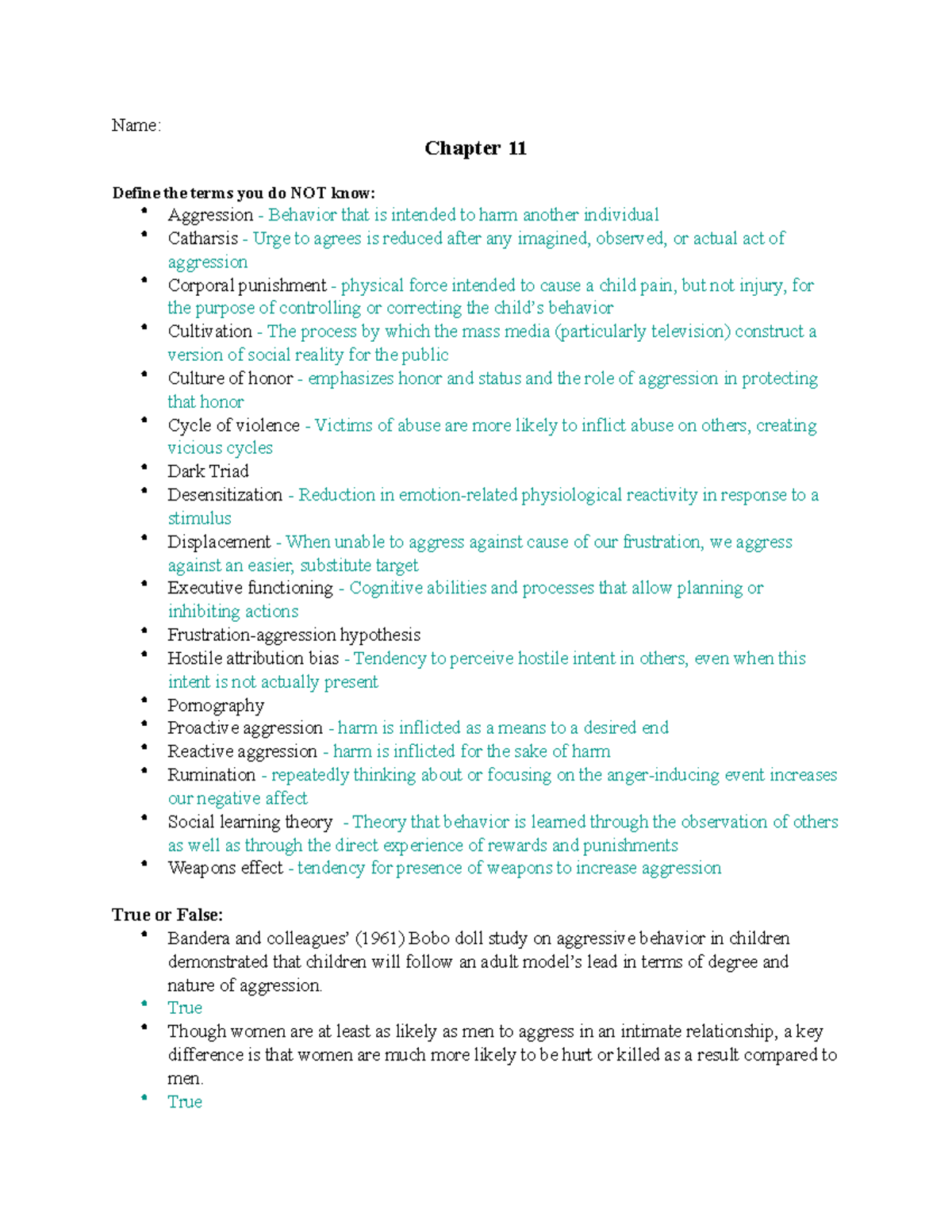 Ch11 Homework - Notes on Chapter 11 - Name: Chapter 11 Define the terms ...