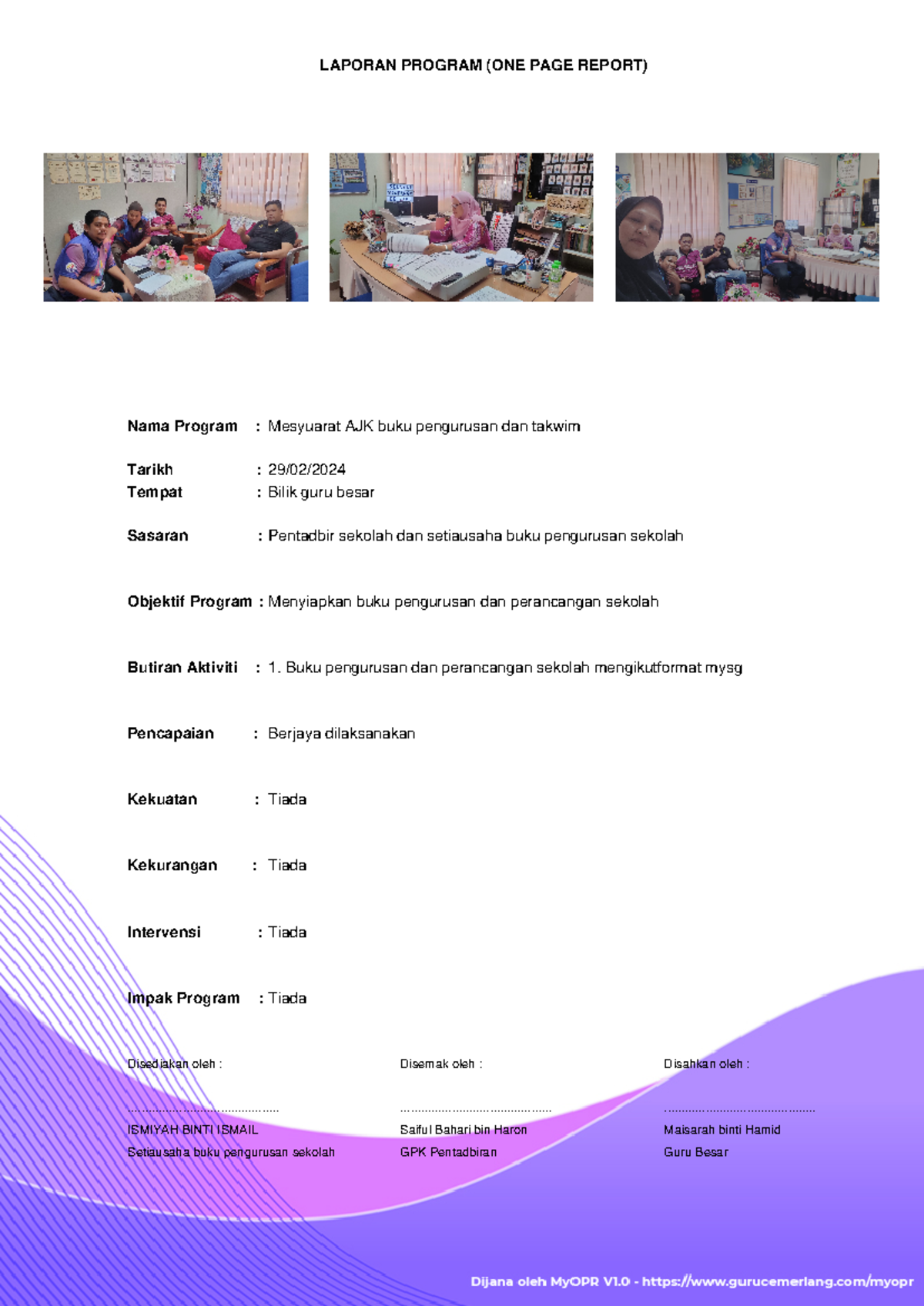 Sampel Laporan VIA OPR Generator - LAPORAN PROGRAM (ONE PAGE REPORT ...