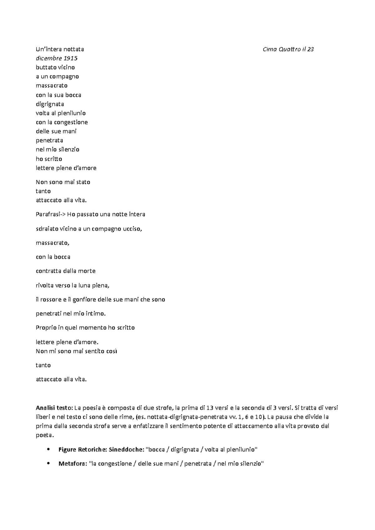 Veglia - Parafrasi, analisi e commento - Letteratura italiana ...