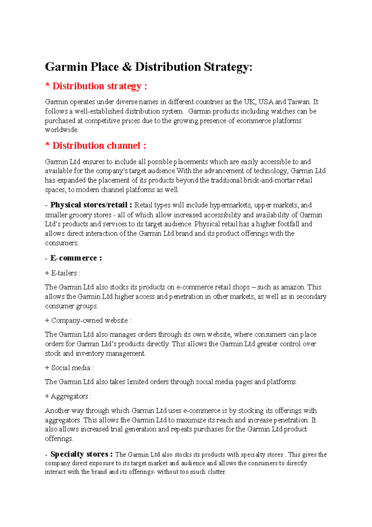 Garmin Ltd Place and Distribution - Garmin Place & Distribution ...