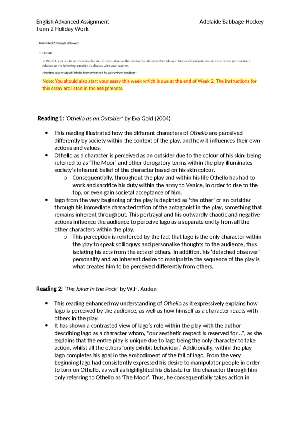 Preliminary English Advanced Holiday Assignments - Essays and ...