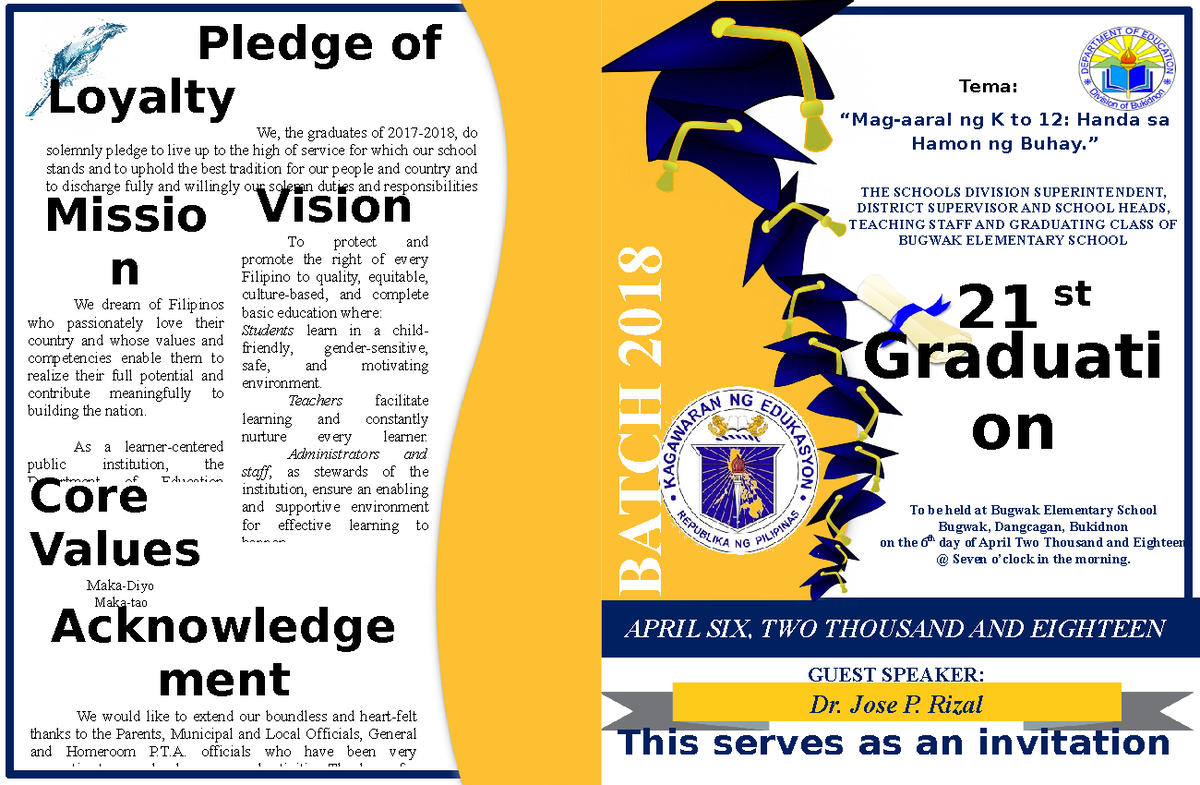 Graduation Program 2 - Pledge of Loyalty We, the graduates of 2017-2018 ...
