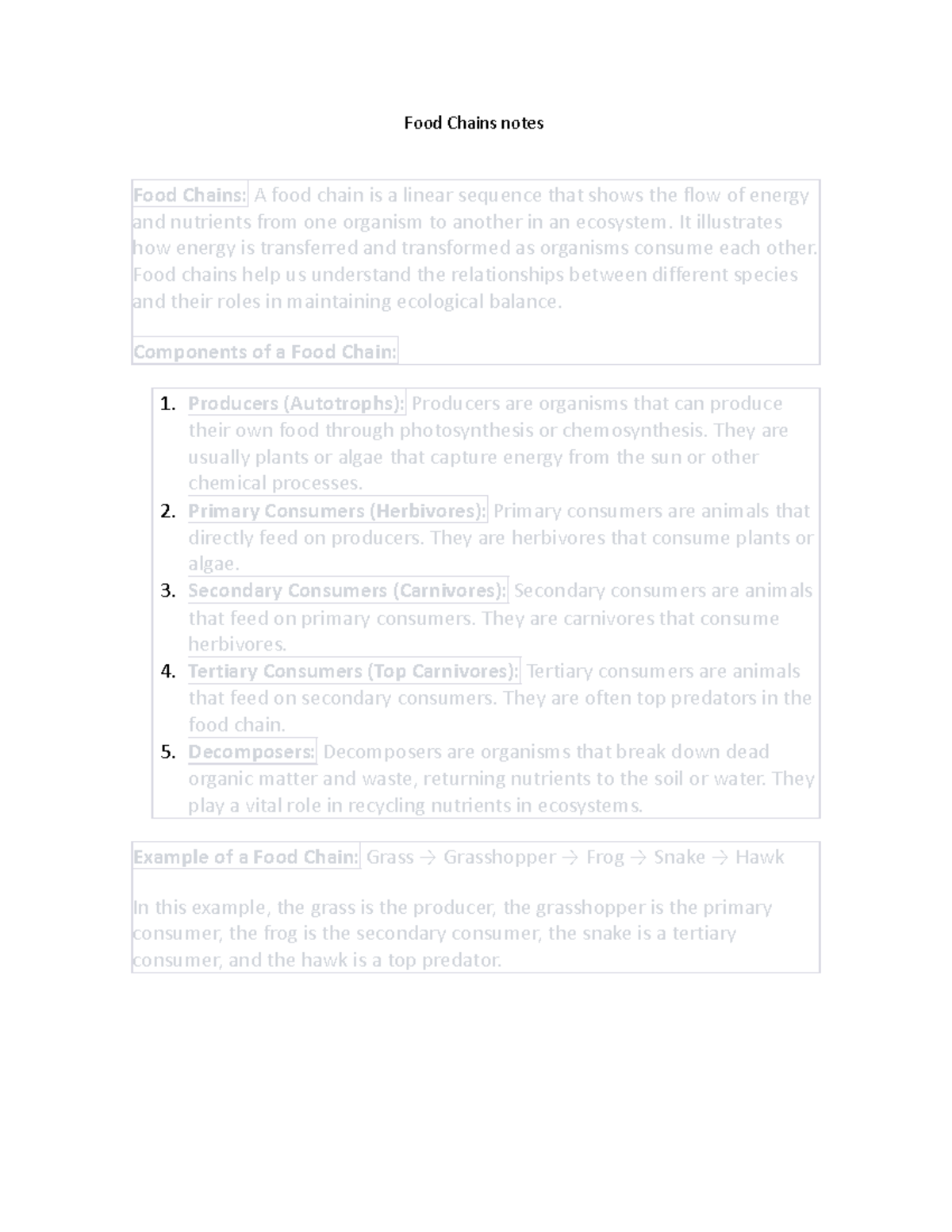 Food Chains notes - Food Chains notes Food Chains: A food chain is a ...