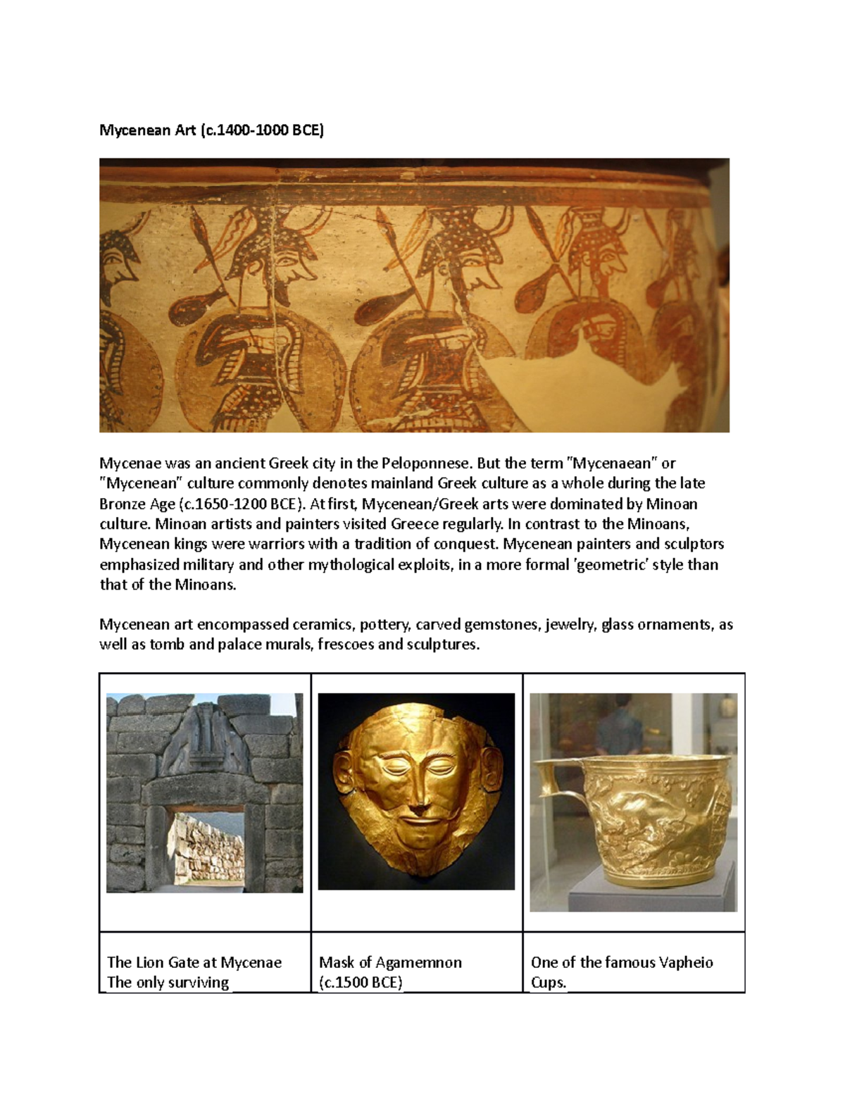 Mycenean Art and Celtic Art - Mycenean Art (c-1000 BCE) Mycenae was an ...