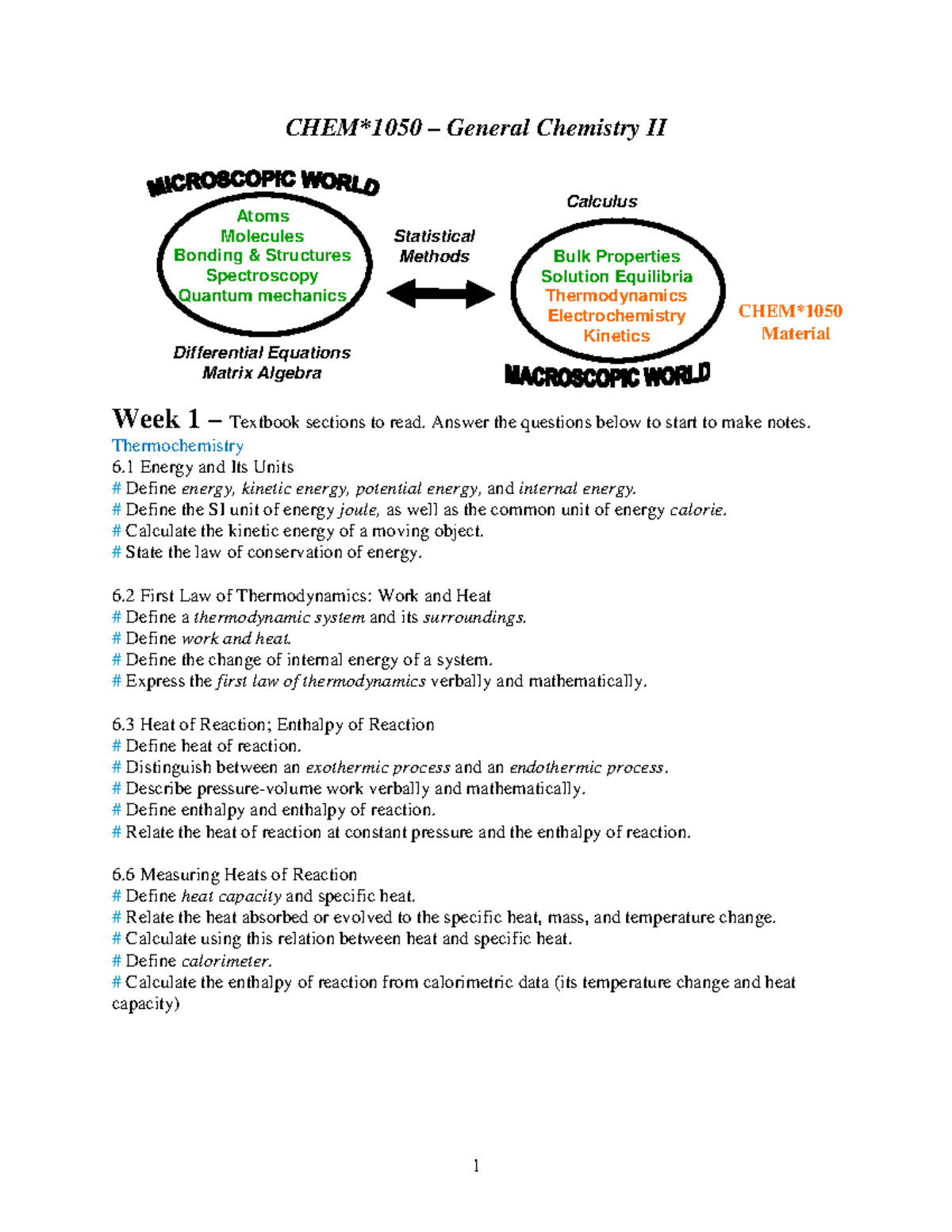 Guided Reading 1 -Thermo Part1 - Week 1 - CHEM*1050 – General Chemistry ...