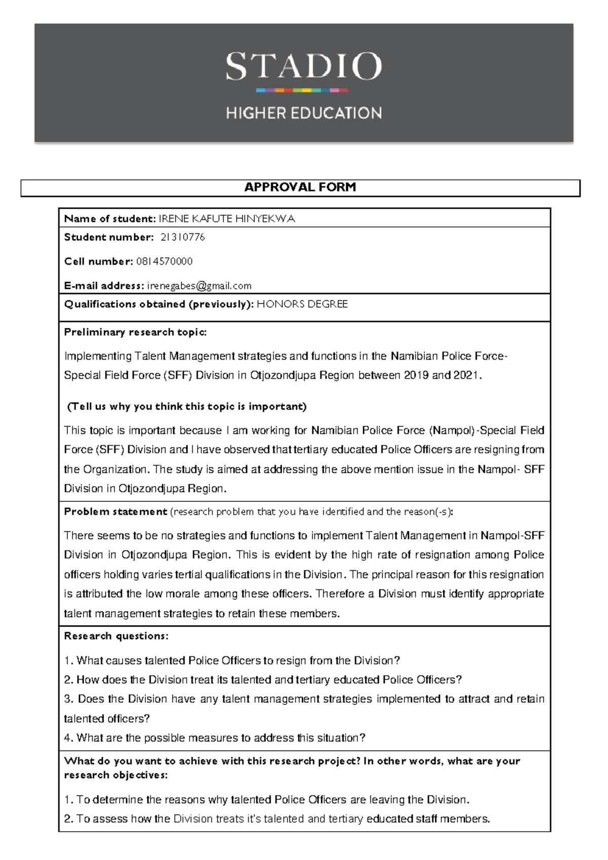 DOC-20220901-WA0047 - History - APPROVAL FORM Name of student: IRENE ...