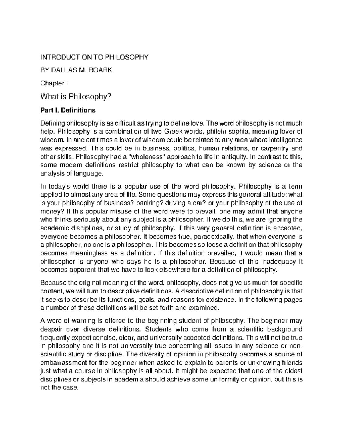 Philosophy-Definition - INTRODUCTION TO PHILOSOPHY BY DALLAS M. ROARK ...