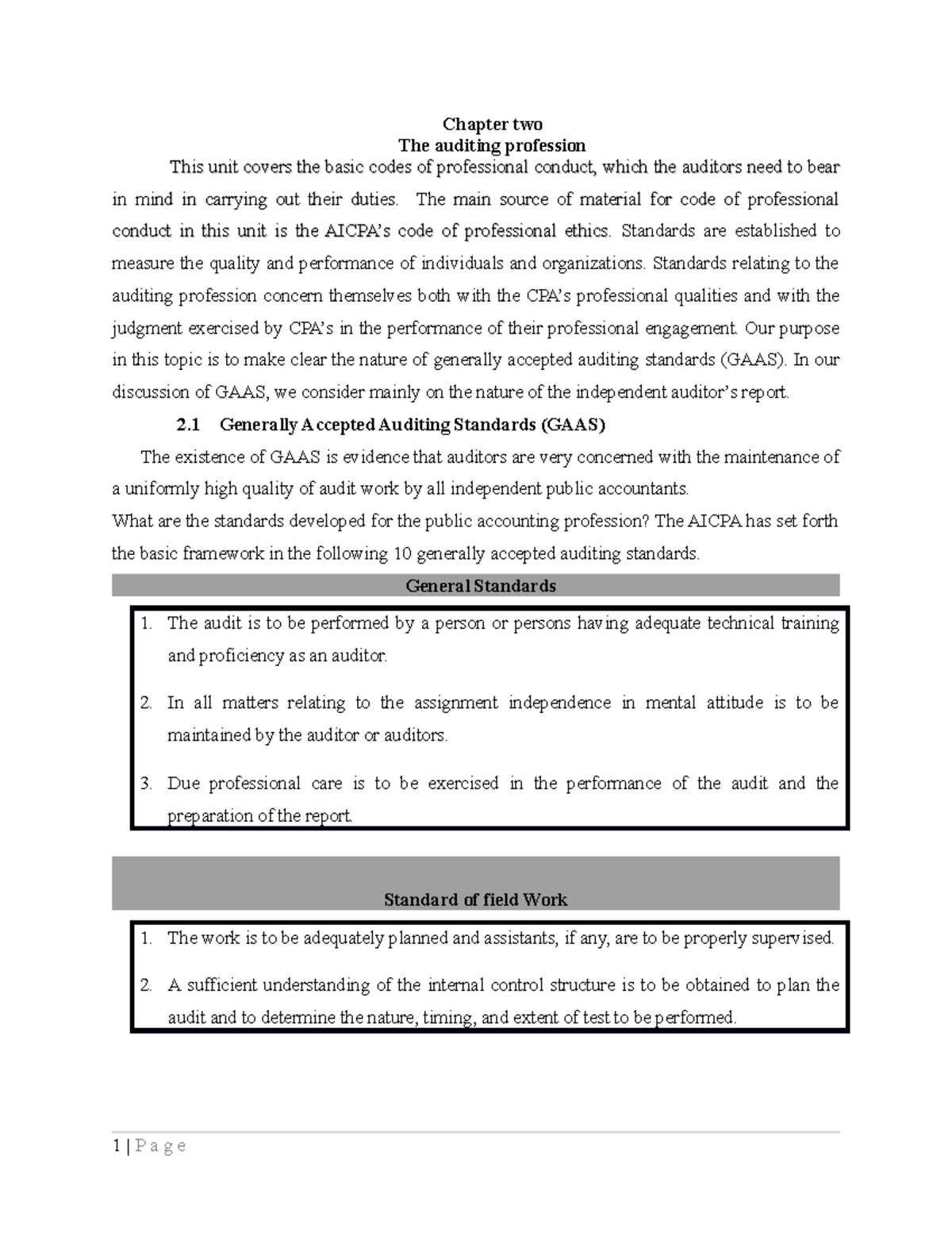 Auditing Principle 1. Chapter 2 - Chapter two The auditing profession ...