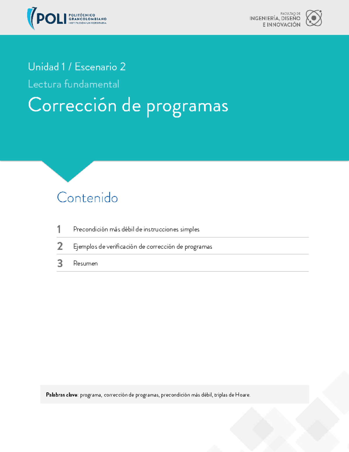 Corrección de programas - Palabras clave: programa, corrección de programas, precondición más ...
