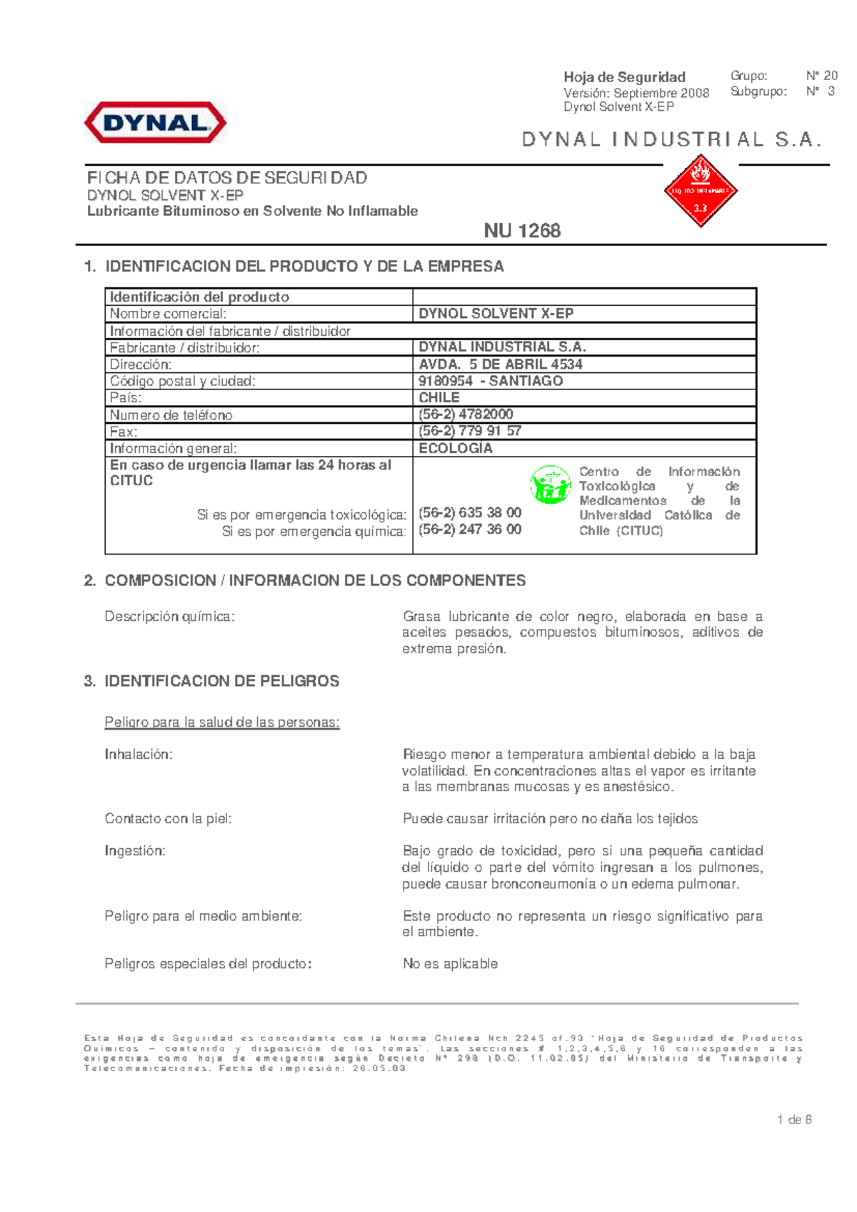 H D S Dynol Solvent X EP 1 - Apunte - Hoja de Seguridad Versión ...