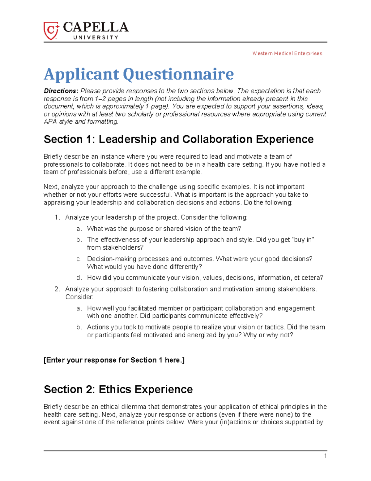 Cf western medical enterprises questionnaire - Western Medical ...