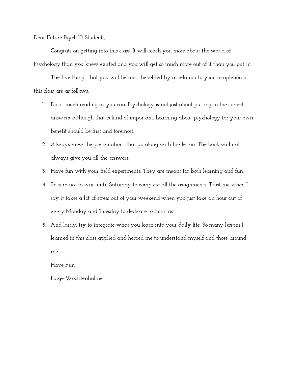 Psych Letter to Future Students - Dear Future Psych Students, Congrats ...