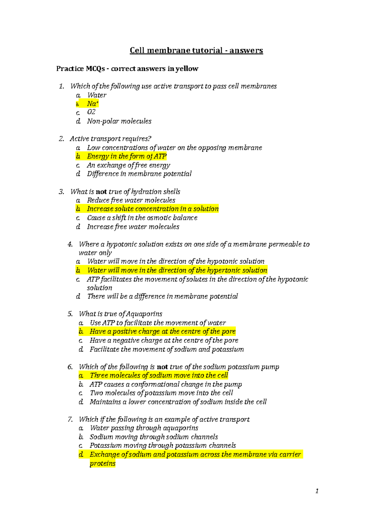 Cell membrane tutorial - Studocu