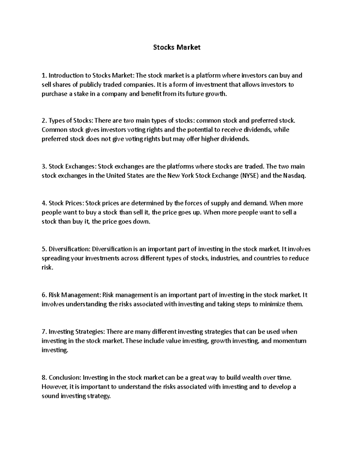 Trading Market notes - Stocks Market Introduction to Stocks Market: The ...