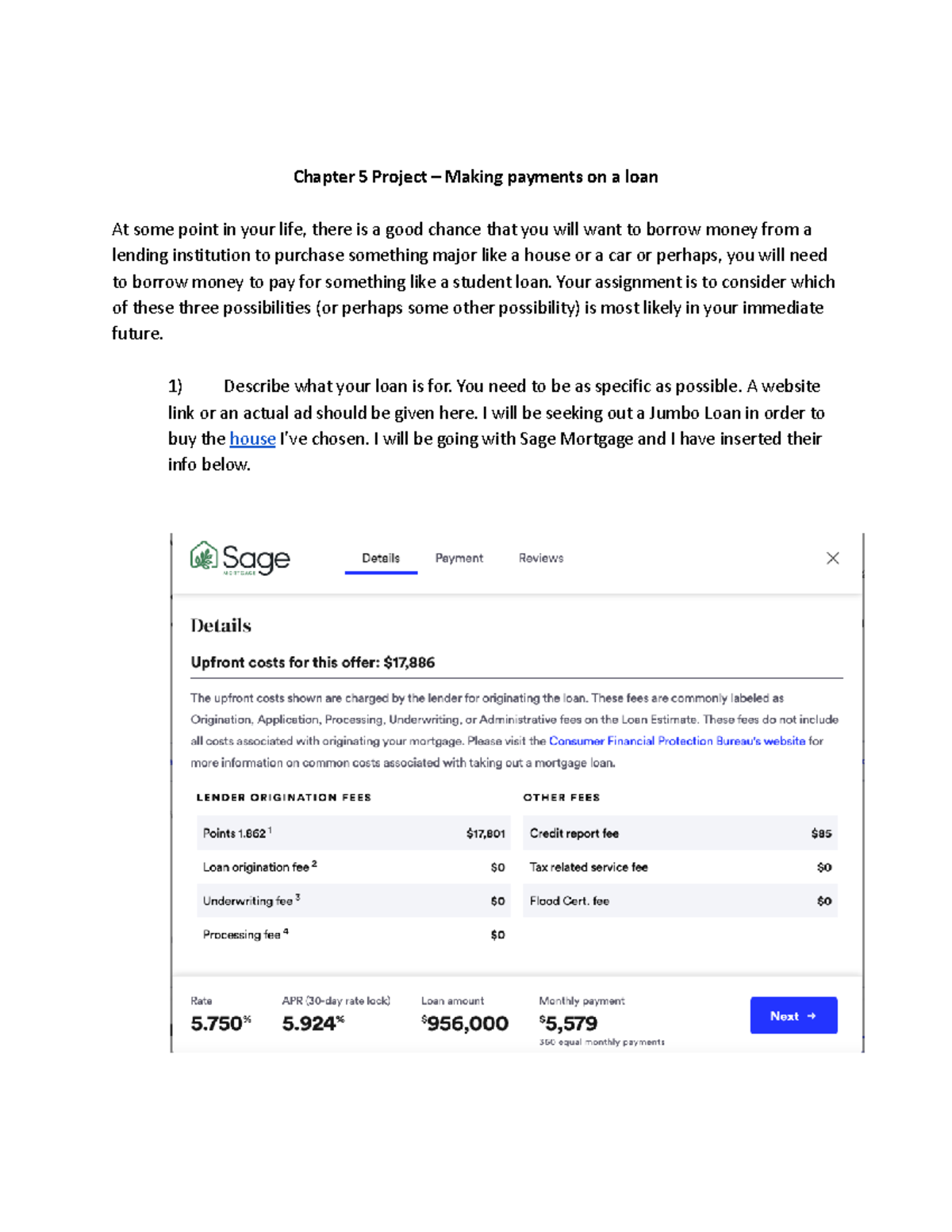 Chapter 5 Project – Making payments on a loan - Your assignment is to ...