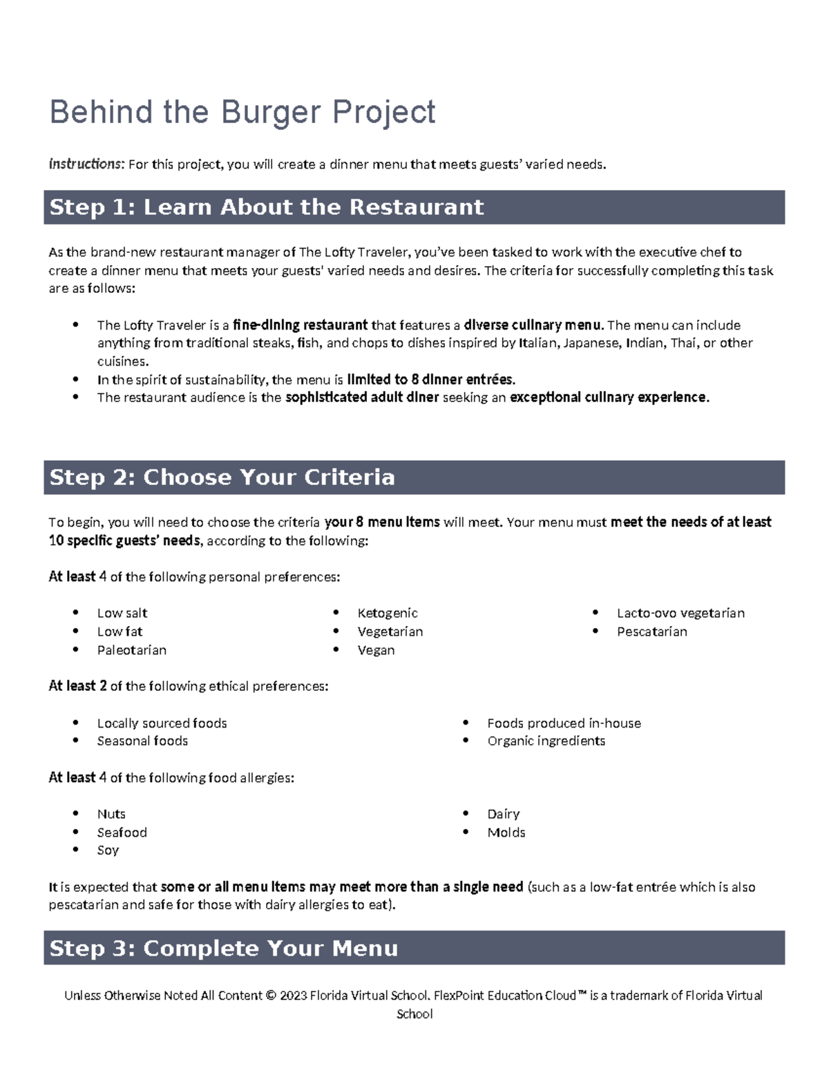 Behind the burger project - Behind the Burger Project Instructions: For ...