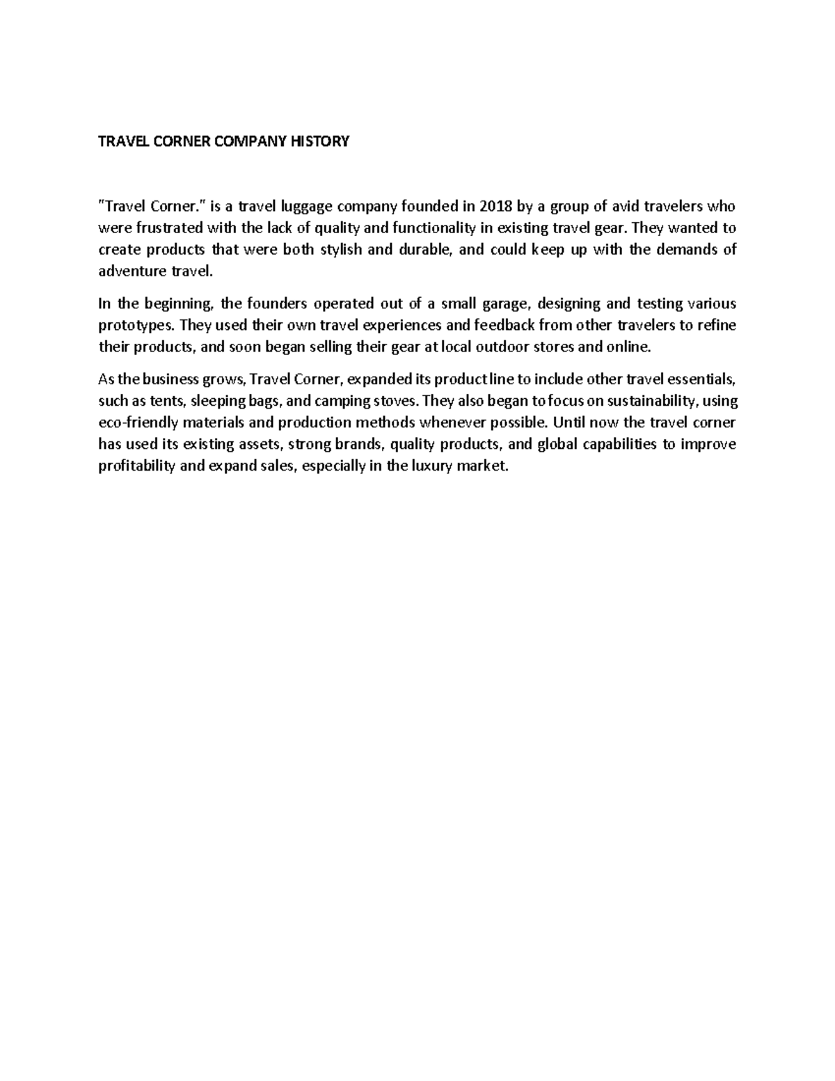 Travel Corner Company History - TRAVEL CORNER COMPANY HISTORY "Travel ...