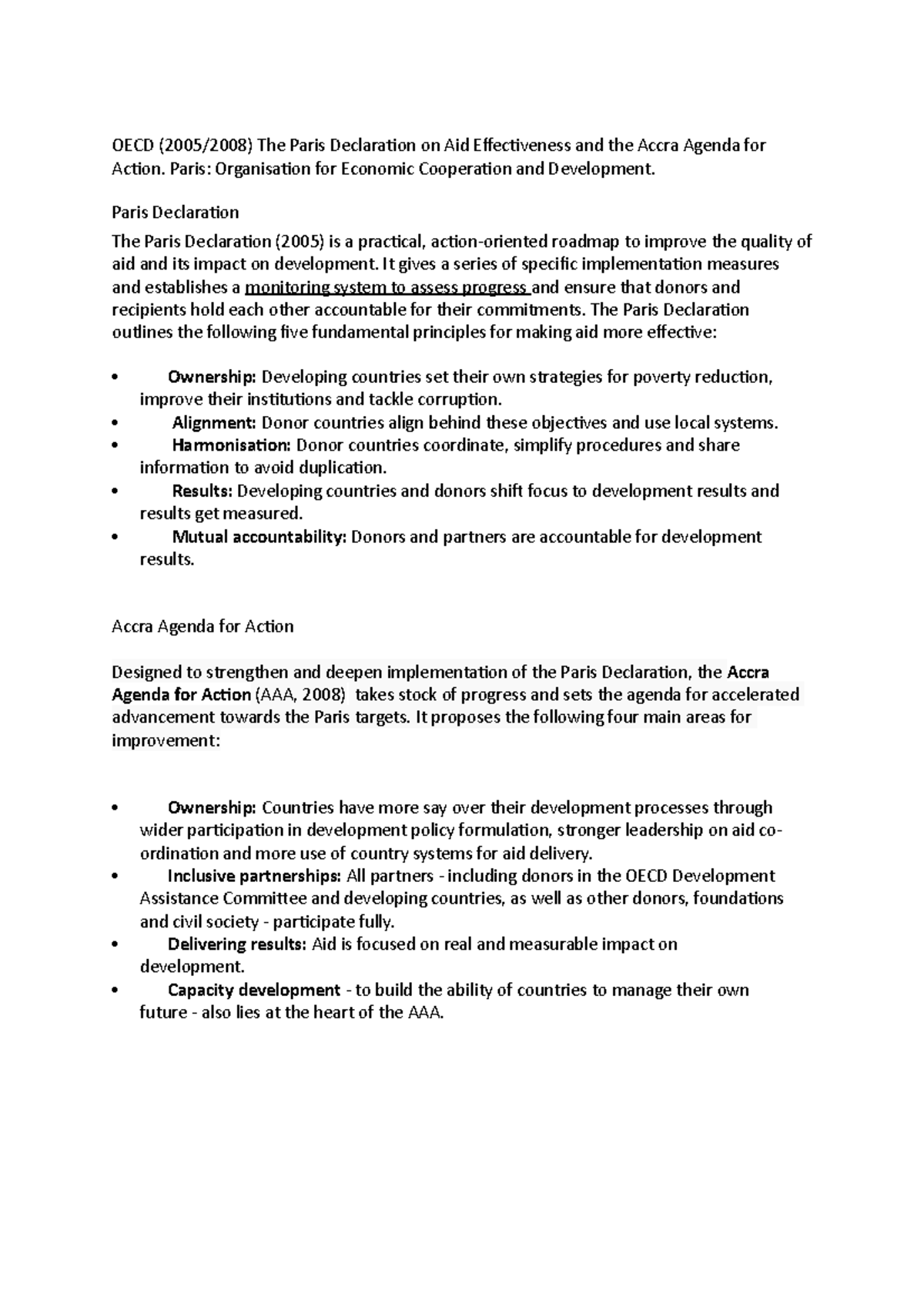OECD (2005 :2008 ) The Paris Declaration on Aid Effectiveness and the ...