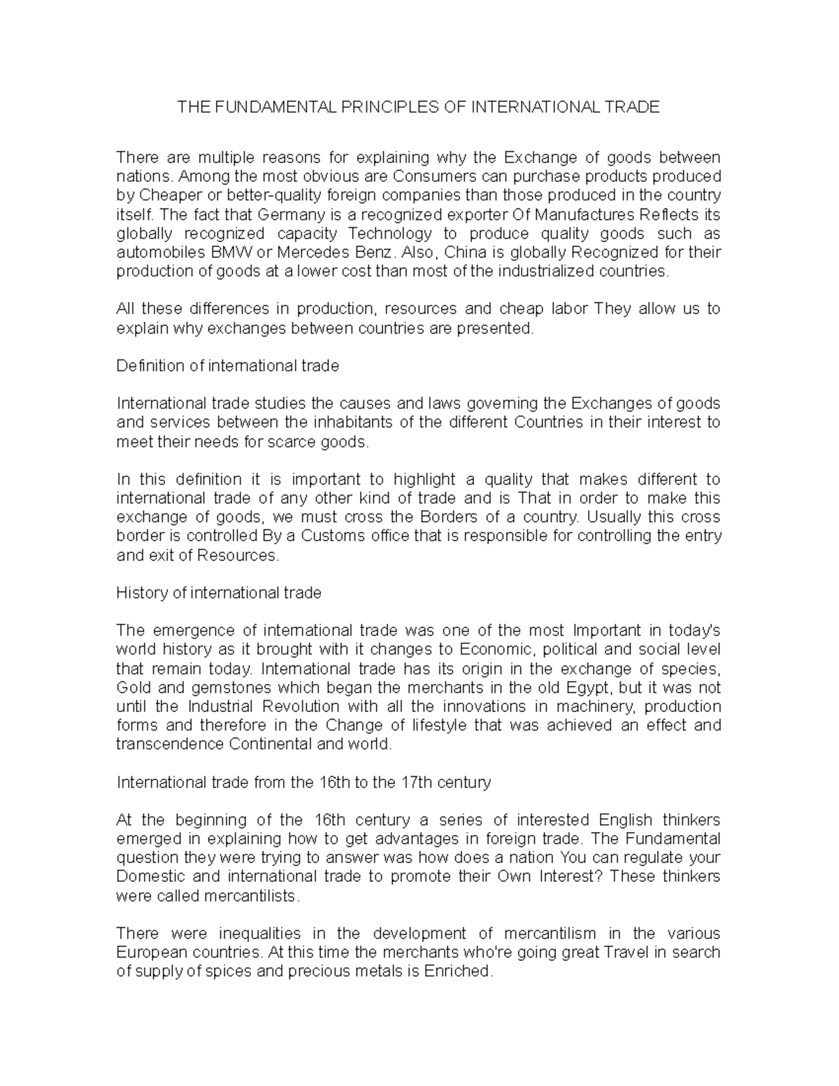 THE FUNDAMENTAL PRINCIPLES OF INTERNATIONAL TRADE - Among the most ...