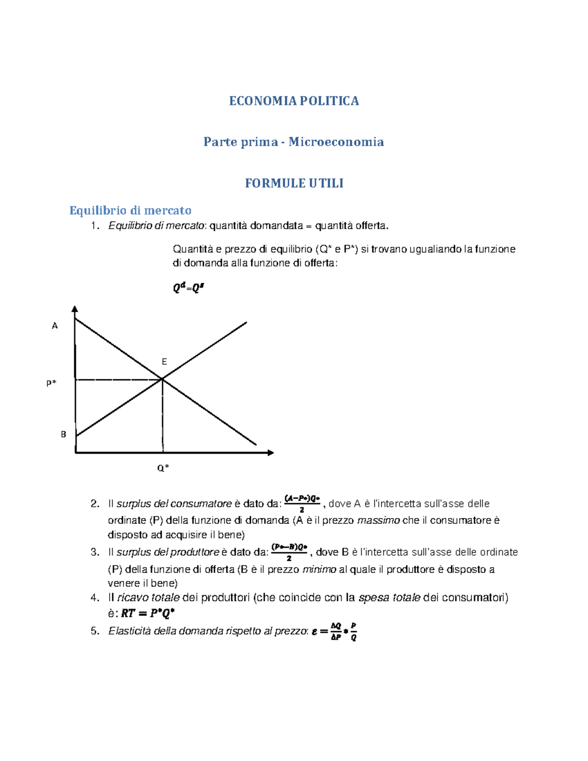 Formule di microeconomia essenziali per l'esame - ECONOMIA POLITICA ...