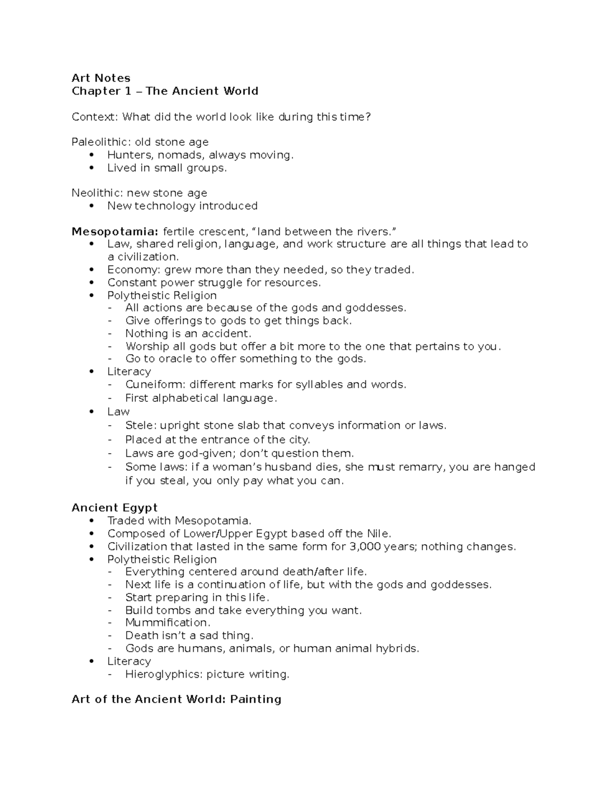 Chapter 1 The Ancient World - Art Notes Chapter 1 The Ancient World ...