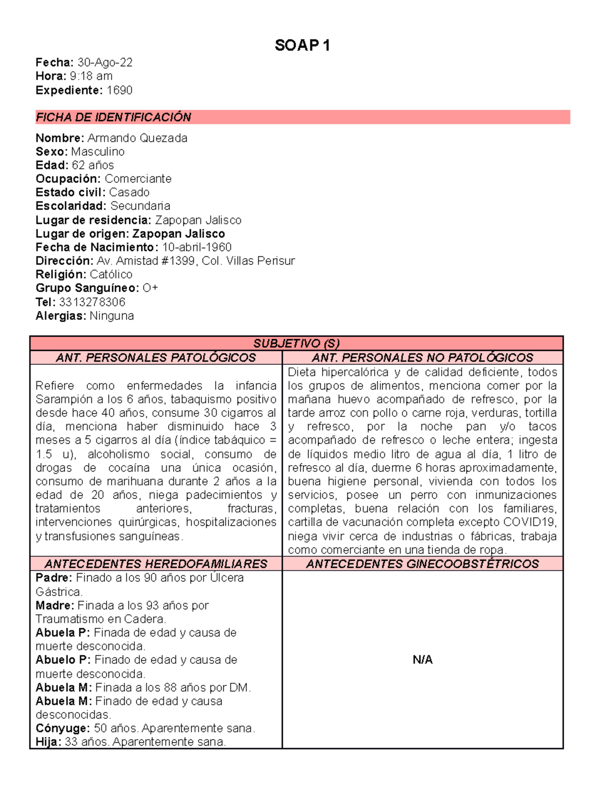 SOAP EPOC Neumología - SOAP 1 Fecha: 30-Ago- Hora: 9:18 am Expediente ...