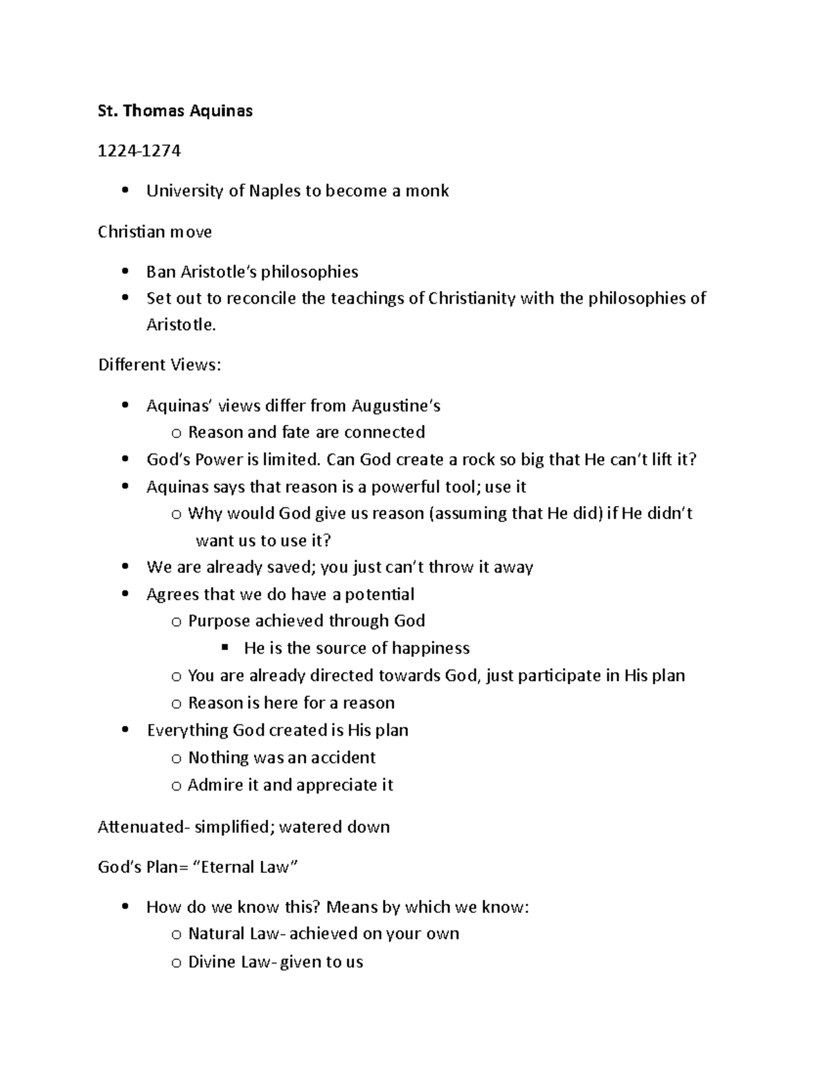St. Thomas Aquinas - Lecture notes 16-20 - St. Thomas Aquinas 1224-1274 ...