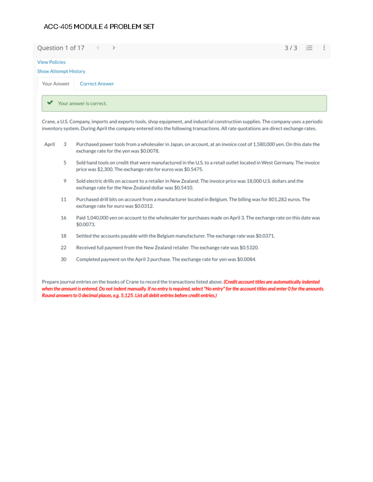 ACC-405 Problem Set 4 Q1 - MODULE 4 PROBLEM SET Question 1 of 17 View ...