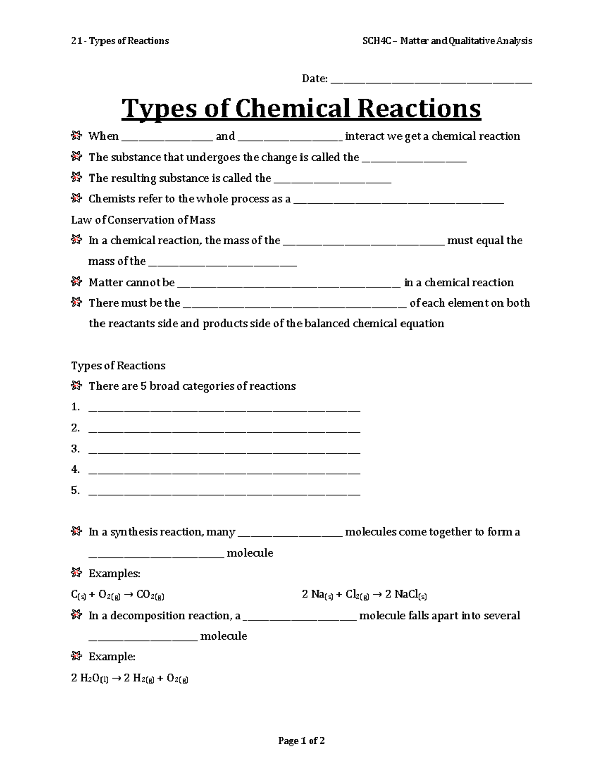 21 - Types of Reactions - Notes - 21 - Types of Reactions SCH4C ...