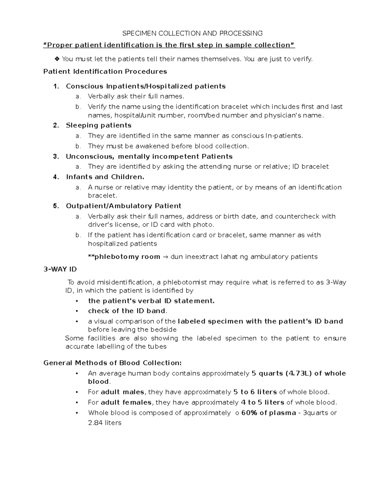 Specimen Collection AND Processing - SPECIMEN COLLECTION AND PROCESSING ...