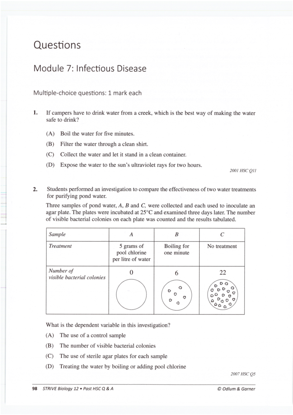 Module 7 Revision Questions Answers - Questions Module 7: Infectious Disease questions: 1 mark ...